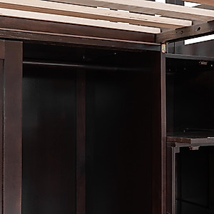 Lifeand Double Twin Loft Beds with Wardrobes and Staircase, Espresso