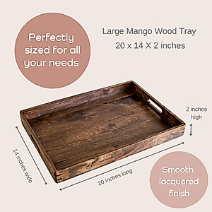 Otucha Large Ottoman Tray 20x14 - Stylish Coffee Table Tray for Living Room, Extra Large Serving Tray for Ottoman, Decorative Wooden Tray for Home Decor & Coffee Bar Accessories (Dark Brown)