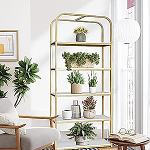 TooCust 5-Tier Gold Bookcase, 29.5" Lx70.6 H, Bookshelf for Bedroom,Gold Book Display Shelf, Arched Bookcase, Organizer Rack for Living Room, Gold Freestanding Display Shelf,White and Gold Bookshelf