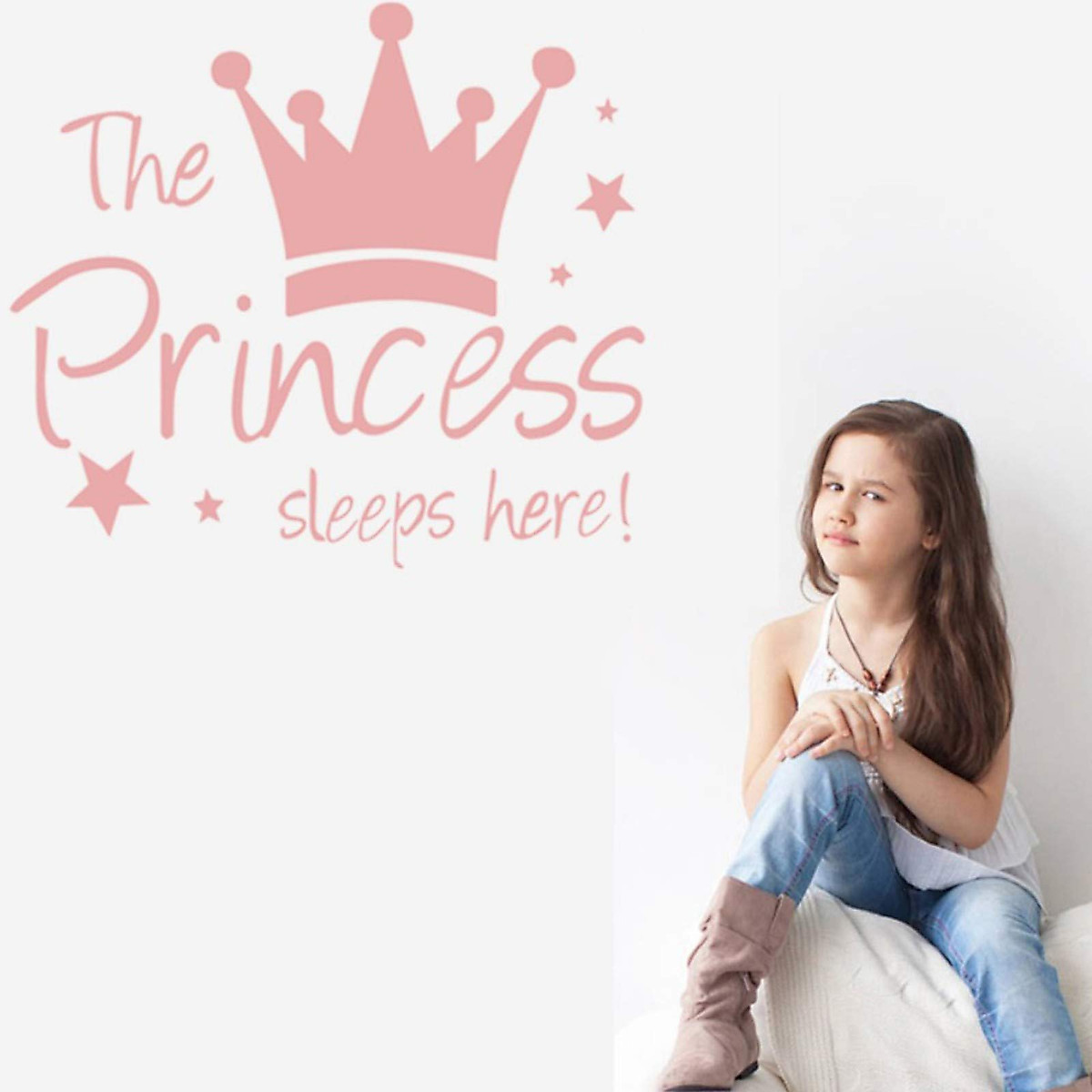 Maydahui 2PCS Wall Sticker The Prince/Princess Sleep Here 12.6 Inch Little Crown Star Art Quotes Wall Decal Decor for Living Room Bedroom