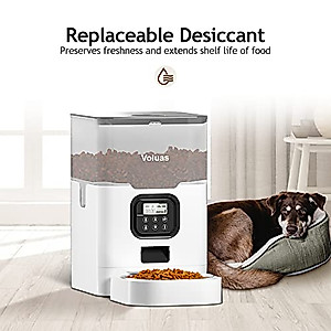 VOLUAS Cat Dry Food Dispenser with Timer, Automatic Cat Feeders with Desiccant Bag, Programmable Portion Size Control 4 Meals Per Day, 10s Voice Recorder