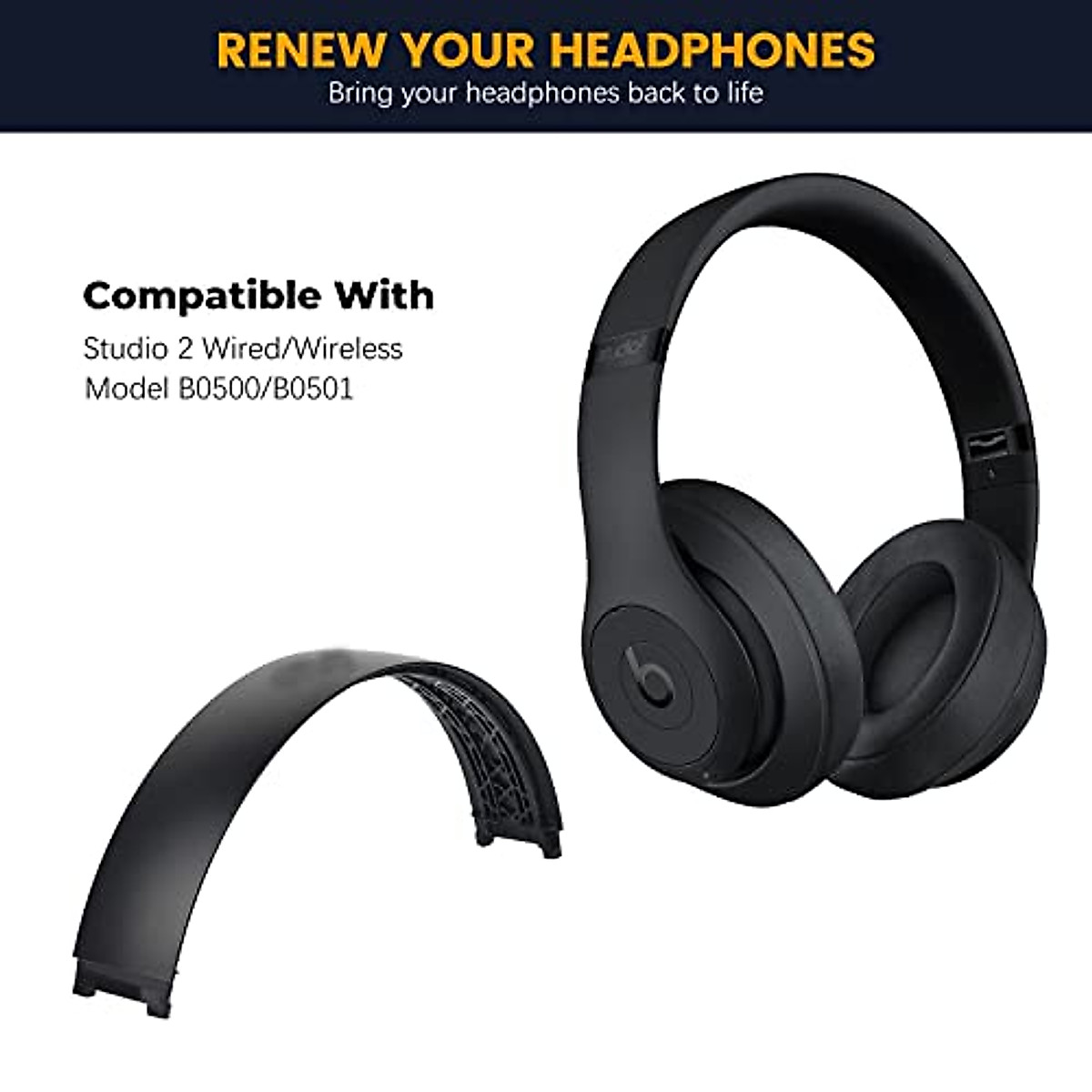 Studio 2 Headband OEM Quality B0501 Replacement Parts Accessories Compatible with Beats by Dre Studio 2 Wireless/Wired (Model B0500/B0501) Headphones (Matte Black)
