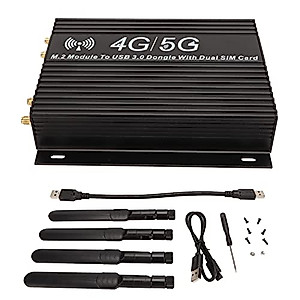 NGFF M.2 4G 5G Module to USB 3.0 Adapter with Cooling Fan, Dual SIM Card Slot High Gain Antenna Auxiliary Power Supply,3042 3052 Model M.2 Key B