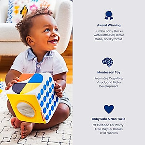Follies The Baby Bauhaus Set - Award Winning Jumbo Soft Baby Blocks, Rattle Ball, Mirror from 0 to 18 Months - Must Have Montessori Developmental Sensory Toys for Tummy Time and Brain Development