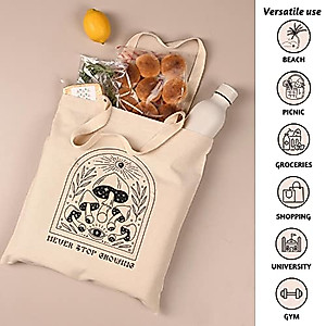 Folkulture Canvas Tote Bag with Zipper for Women | 16" x 15", 100% Cotton Reusable Grocery Bag with Pocket, Tote Bag Aesthetic for Men & Teens | Tote Bags for Work Travel Shopping (Never Stop Growing)