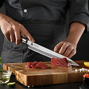 XINZUO 12 Inch Sashimi Knife X7Cr17MoV Forged Steel,Traditional Japanese Crafts Yanagiba Filleting Knife,Single-edged Blade,Professional Chef Sushi Knife-Ebony Wood Handle-Betula Wooden Sheath