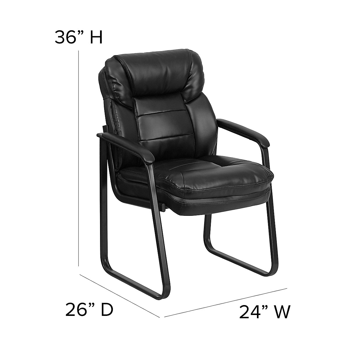 Flash Furniture Black LeatherSoft Executive Side Reception Chair with Lumbar Support and Sled Base