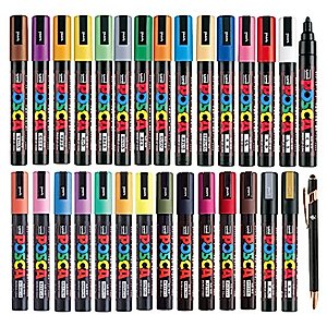 Uni Japan Paint Marker FULL RANGE Bundle Set Marking Pen Medium Point PC-5M 29 Colours ( 22 Standard & 7 Natural ) Japanese Domestic Market Product