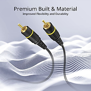 TNP Products Subwoofer S/PDIF Audio Digital Coaxial RCA Composite Video Cable (50 Feet) - Gold Plated Dual Shielded RCA to RCA Male Connectors - Black