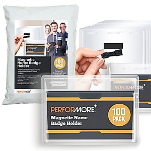 Performore 100 Pack of 4X 3" Magnetic Name Badge Holders Clear PVC Horizontal ID Card Tags Kit Waterproof Reusable Plastic Tag for Office Conventions Exhibitors Events Immunization Record