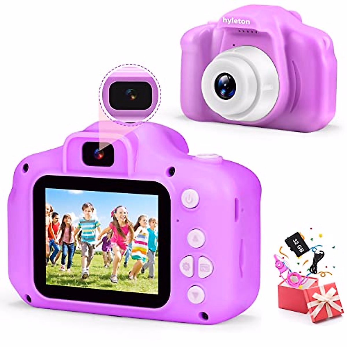 hyleton Kids Selfie Camera Digital,Child Toddler Video Camera Toys for 3 4 5 6 7 8 9 Year Old,Christmas Birthday Gift for Age 3-8 Girls/Boys with 32GB SD Card (Purple)