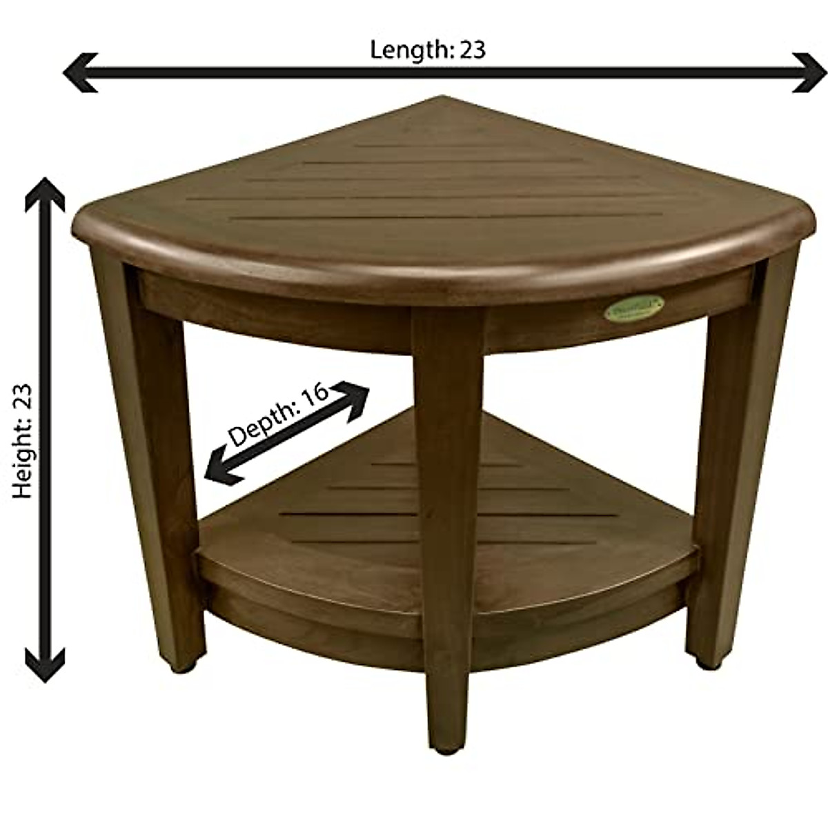 Decoteak Corner Shower Bench Teak Wood Corner Shower Stool with Shelf Extended Height SnazzyCorner Shower Foot Stool for Indoors and Outdoors - 23 inches Tall