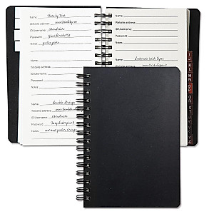 Current Black Password & PIN Keeper Book, 65 Pages, 4.5” x 5 ¾” Size Spiral Bound, Alphabetical Tabs, Plastic Cover Internet Organizer for Offline Website, Login, & Username Storage