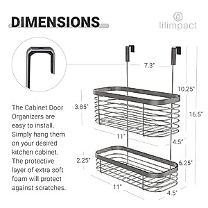 BZ Products Lilimpact Metal Over the Cabinet Kitchen Storage Organizer Basket for Kitchen Pantry- Large, Black (Chrome)