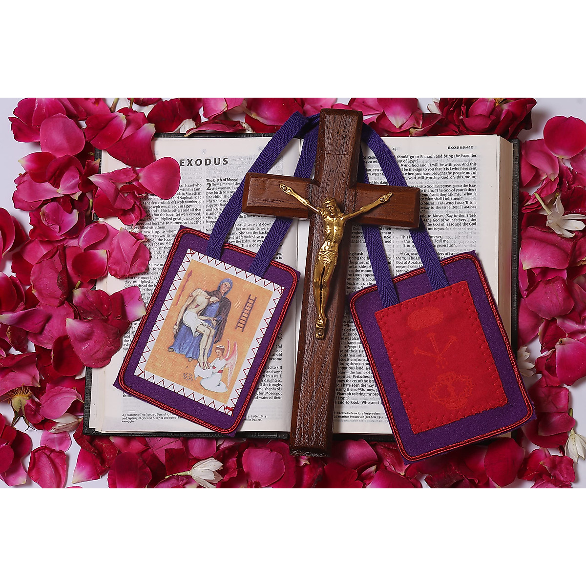 Wool Scapulars Catholic - Purple Scapular of Benediction and Protection - Scapular of Marie Julie Jahenny - Scapulars Catholic Necklace - Escapularios Catolicos Purple Scapular