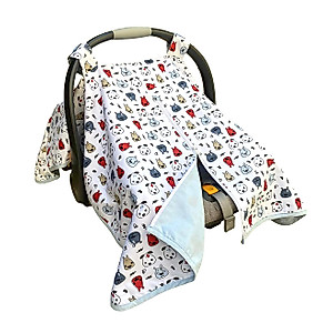 effe bébé Car Seat Covers for Newborn Infant Baby - Made from 100% Breathable Cotton - Can be Used for Carseat Canopy Baby Carrier Stroller Cover - for Boys and Girls (Blue Doggie)