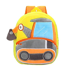 NICE CHOICE Preschool Toddler Plush Truck Car Excavator Mixer Bulldozer Backpack for Little Boys Girls Kids,Excavator One Size