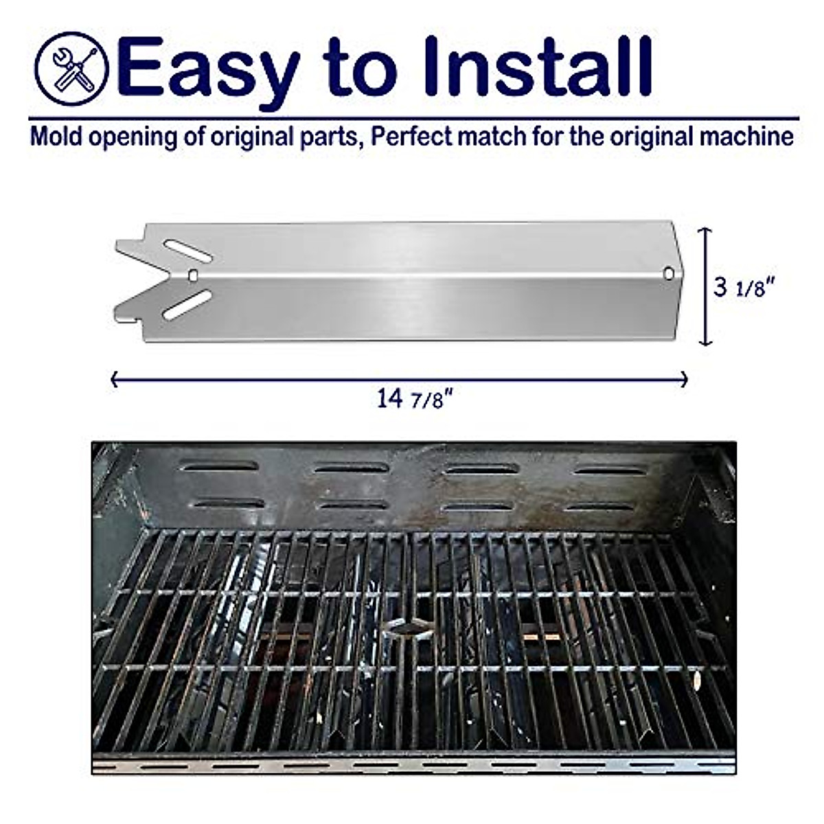 YOUFIRE Heat Plate Shield Stainless Steel Gas BBQ Grill Replacement Parts for Brinkmann 810-4221-S, 810-6420-S, 4 Pack 14 7/8" Heat Tent Flavorizer Bar Burner Cover Flame Tamer