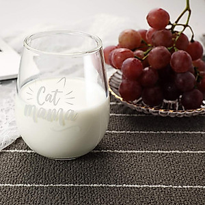 BigNoseDeer Cat Mom Wine Glasses Stemless Crystal Wine Mug Cat Mug Cat Gifts for Cat Lovers Gifts for Women Friends Mother's Day for Mom(14oz)