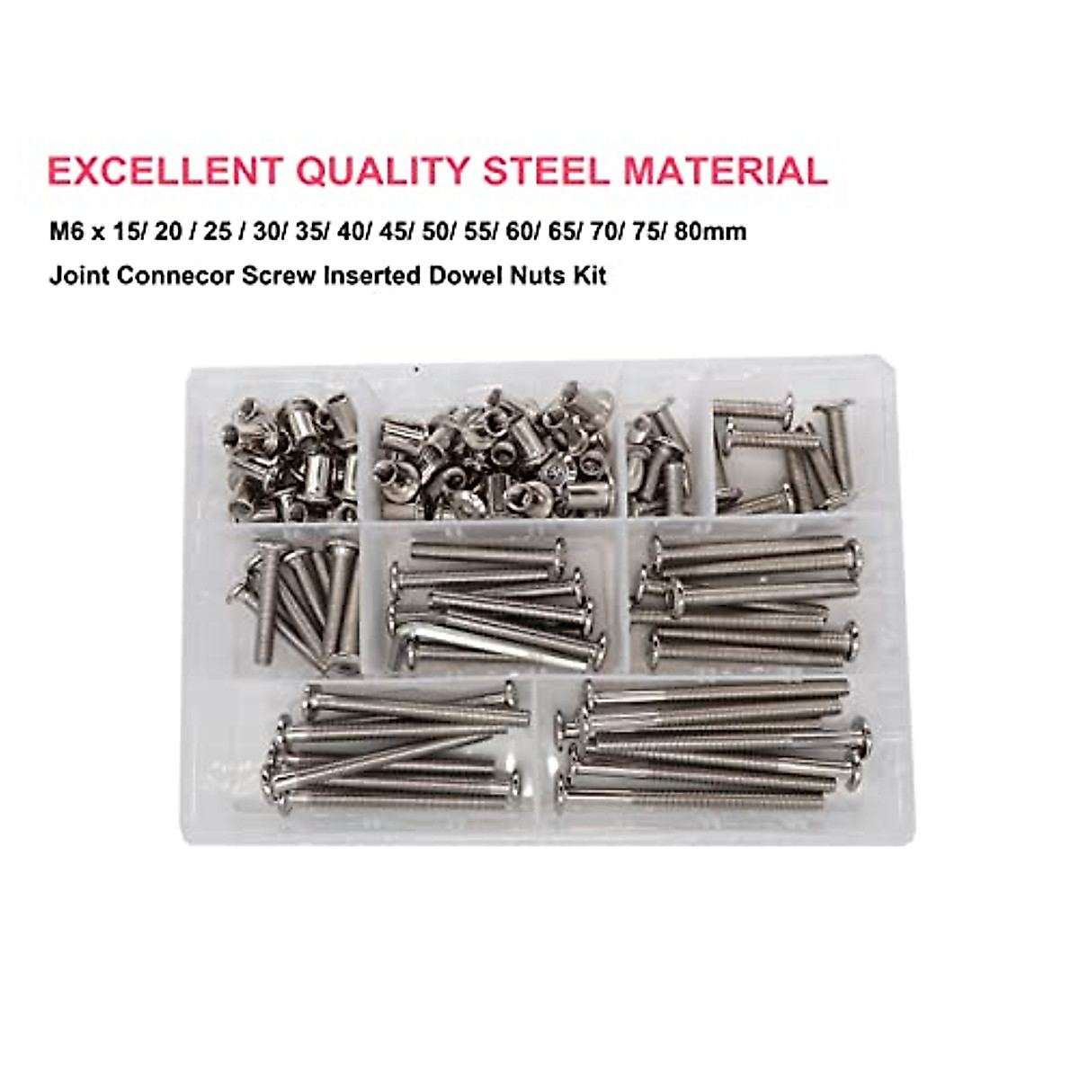 cSeao 114pcs M6 Hex Socket Cap Allen Bolts Rivet Screws Furniture Connecting Nuts for Crib Bolts Nuts Kit, M6x15mm to 80mm, Nickel Plated