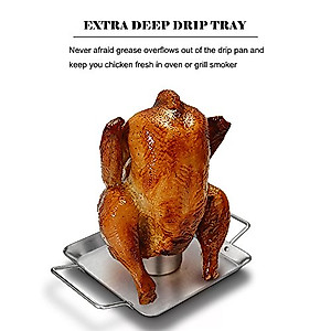 Beer Can Chicken Holder Stainless Steel Roaster Rack Includes Metal Canister and Drip Pan for Oven or Grill Smoker, Dishwasher Safe