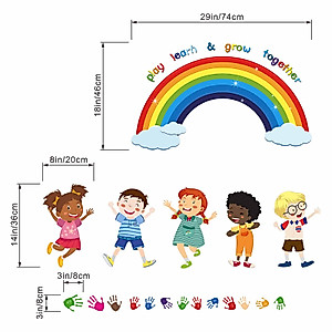 Amimagen Play Learn & Grow Together Wall Stickers - Inspirational Quotes Rainbow Wall Decals - Baby Nursery Kids Room Daycare Playroom Classroom Wall Decor