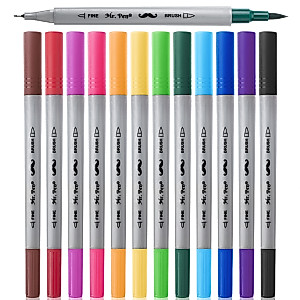 Mr. Pen- Dual Tip Brush Pens, 12 Colors, Brush Pens, Brush Markers, Dual Brush Pens, Markers for Kids Adults Coloring, Art Markers for Adults, Dual Tip Markers.