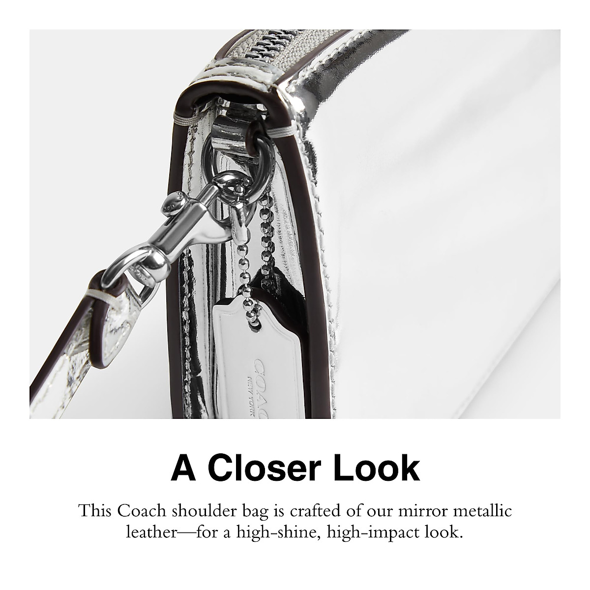 Coach Mirror Metallic Pochette, Silver