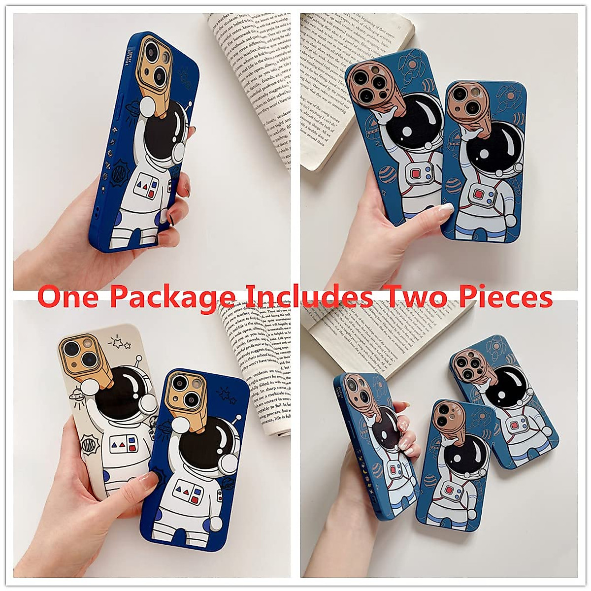 BeeTag Soft Silicone Case for iPhone 13 6.1 Inch with Wrist Lanyard Strap,Space Astronaut Design TPU Cartoon Graphics Bumper Shockproof Anti-Slip Protective Cover (LSJ),LANSJ