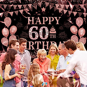 60th Birthday Decorations for Women - Happy 60th Birthday Banner Party decorations Cheers to 60 Years Birthday Party Suppiles Rose Gold Backdrop for 60th Birthday Decor (71 x 45 inch)