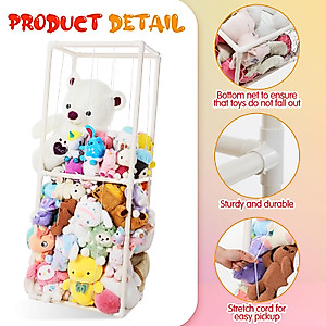 Meooeck Stuffed Animal Zoo Storage 60.6" Large Stuffed Animal Holder PVC Plush Animal Cage Organizer Shelf with Net Standing Storage Organizer Display for Kids Birthday Gift Nursery Play Room