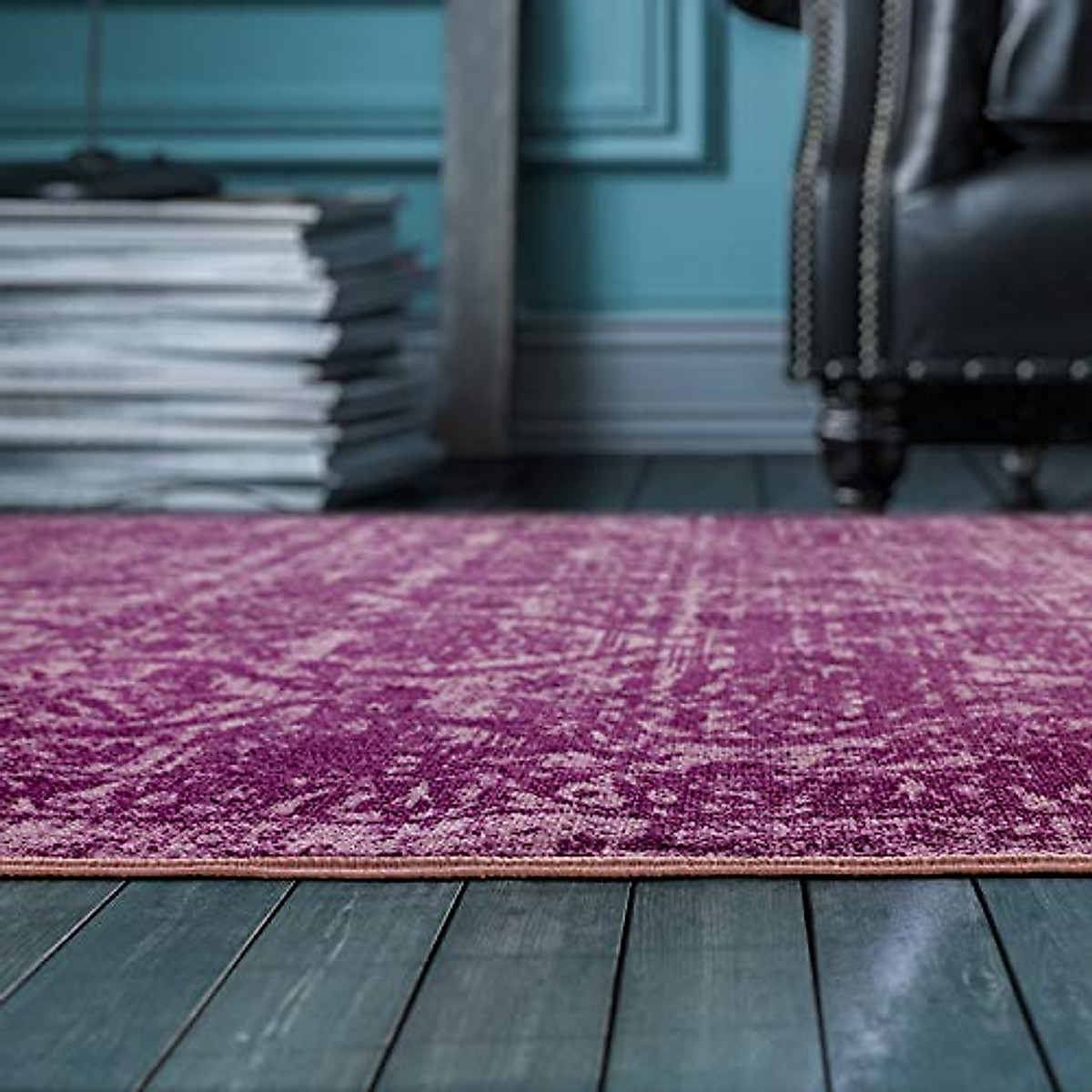 Antep Rugs Alfombras Non-Skid (Non-Slip) 8x10 Rubber Backing Floral Geometric Low Profile Pile Indoor Area Rugs (Purple, 8' x 10'3")
