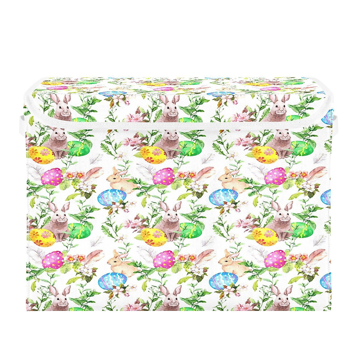 Easter Grass Bunny Eggs Rabbit Storage Bins with Lids and Handles, Foldable Storage Box Storage Basket with Cover Collapsible Organizer Containers for Home Closet, Shelves