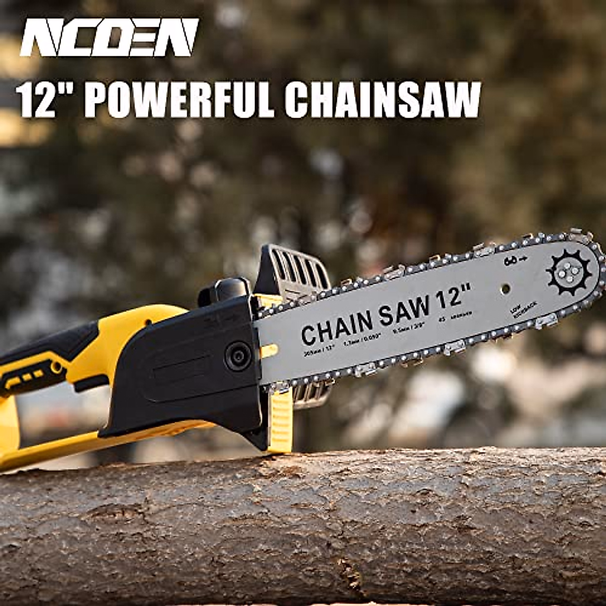 NCOEN Brushless 21V 12'' Handheld Lightweight Chainsaw Kit with Tool-free Chain Tension & Auto Lubrication, Includes 4.0Ah Battery and Charger
