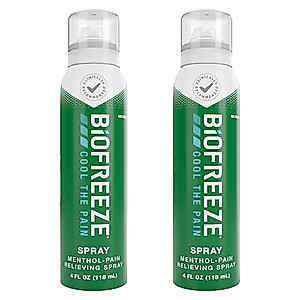 Biofreeze Pain Relief Spray, Arthritis Pain Reliever, Knee & Lower Back Pain Relief, Sore Muscle Relief, Neck Pain Relief, FSA Eligible, 2 Pack (4 FL OZ Biofreeze Menthol Spray)