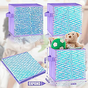 10 Pieces Fabric Foldable Purple Basket Cube Storage Organizer Bins Storage Cubes Toy Organizers and Storage for Nursery Home Bedroom Drawer, 11 x 11 x 11 inches