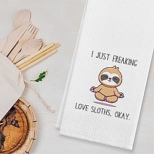 I Just Freaking Love Sloths OK Kitchen Towels & Tea Towels, Dish Cloth Flour Sack Hand Towel for Farmhouse Kitchen Decor，24 X 16 Inches Cotton Modern Dish Towels Dishcloths,Gifts For Sloth Lovers