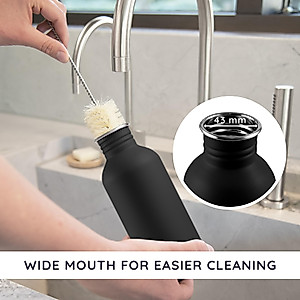 Bambaw 32 oz Water Bottle, Black Water Bottle Non-insulated, Single Wall Stainless Steel Bottle, Metal Water Bottle, Large Water Bottle 32oz, Reusable Water Bottle for Men and Women – Jet Black