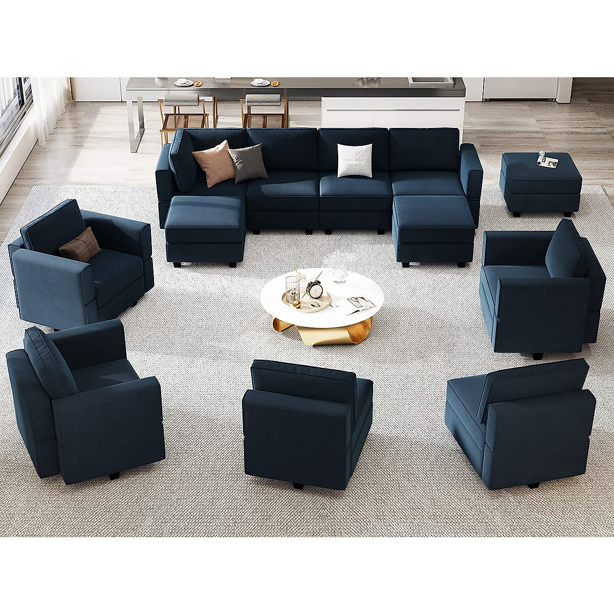 Belffin Modular Sectional Sofa with Storage Seats Velvet L Shaped Corner Couch Convertible Sectional Sofa with Chaise (Blue, L Shape-1)…