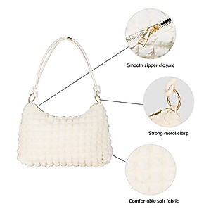 TANJUR Soft Cloth Bag Shoulder Cloud Bag Large Clutch Shoulder Tote HandBag with Zipper Closure for Women (White)