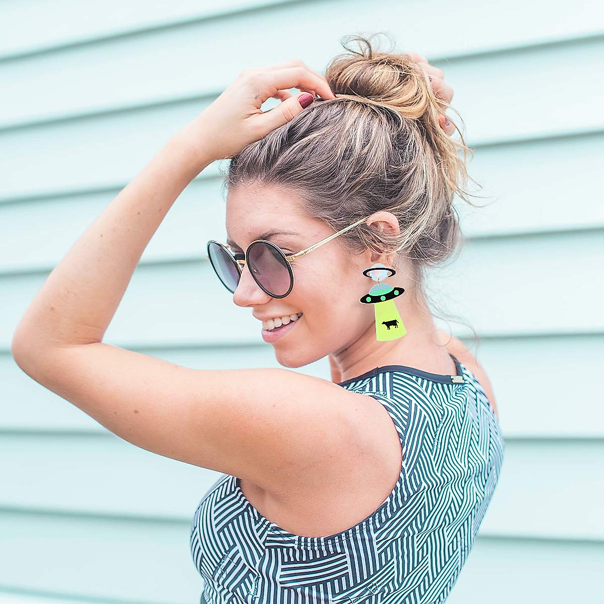 FENICAL UFO Earring Exaggerated Earring Acrylic Earring Drop for Woman Girls Ladies 1Pair