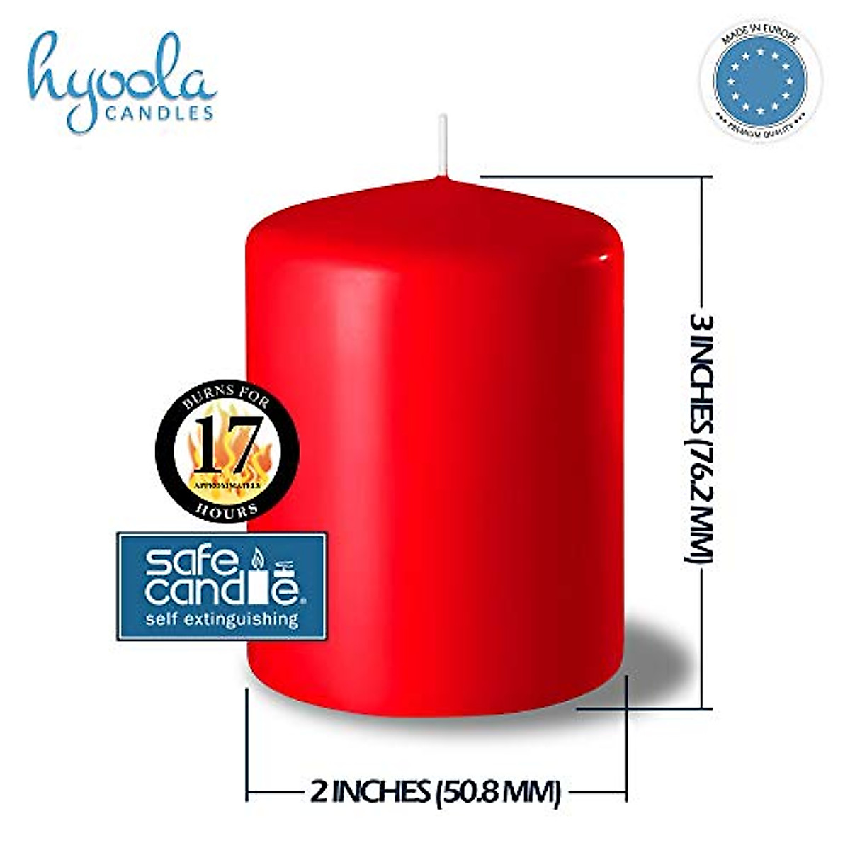 Hyoola Red Pillar Candles 2x3 Inch - Unscented Pillar Candles - Set of 4 - European Made
