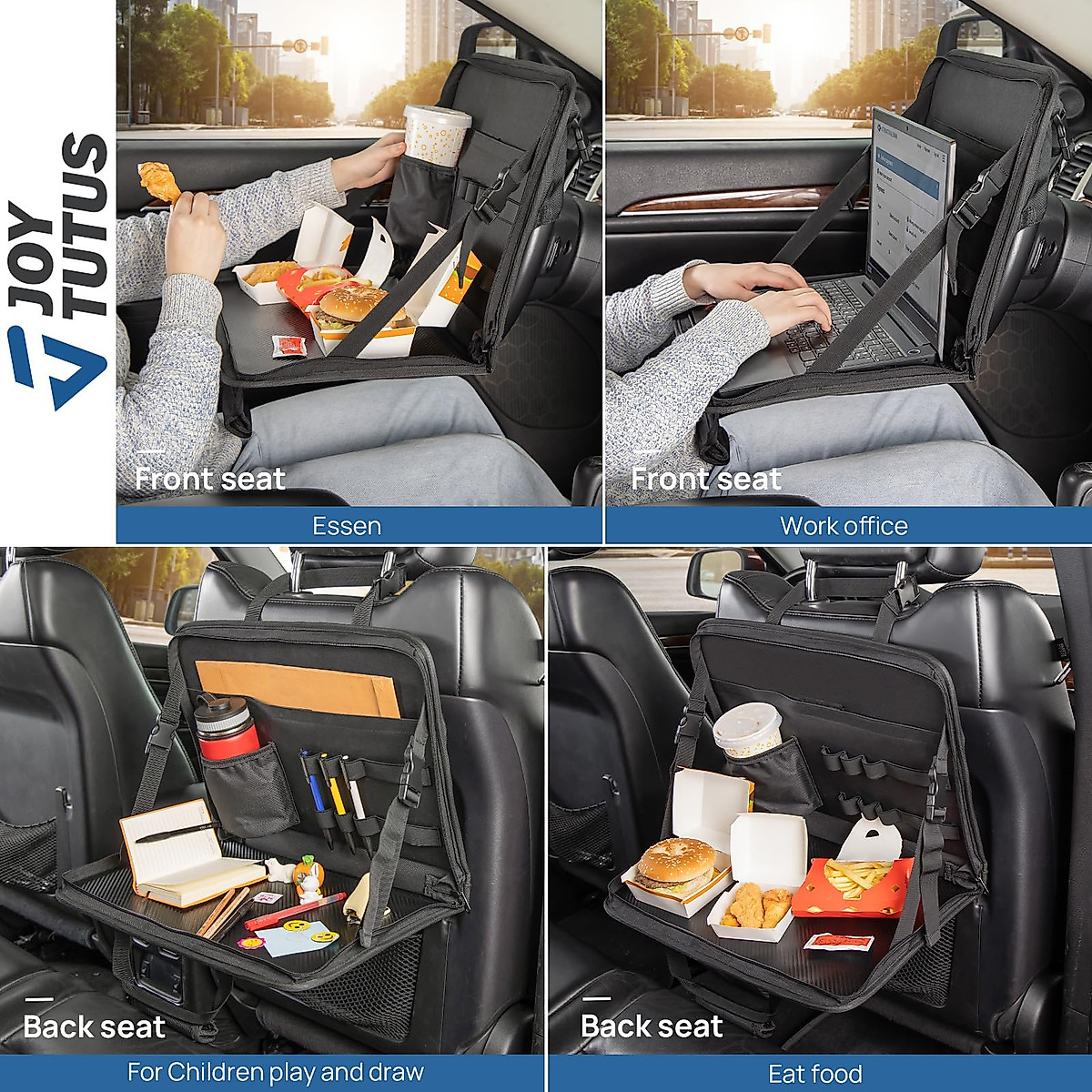 JOYTUTUS 3 in 1 Steering Wheel Eating Tray, Car Back Seat Laptop Desk, Multifunctional Car Office Bag, Car Work Table for Writing, Car Organizer for Kids, Commuters, Family