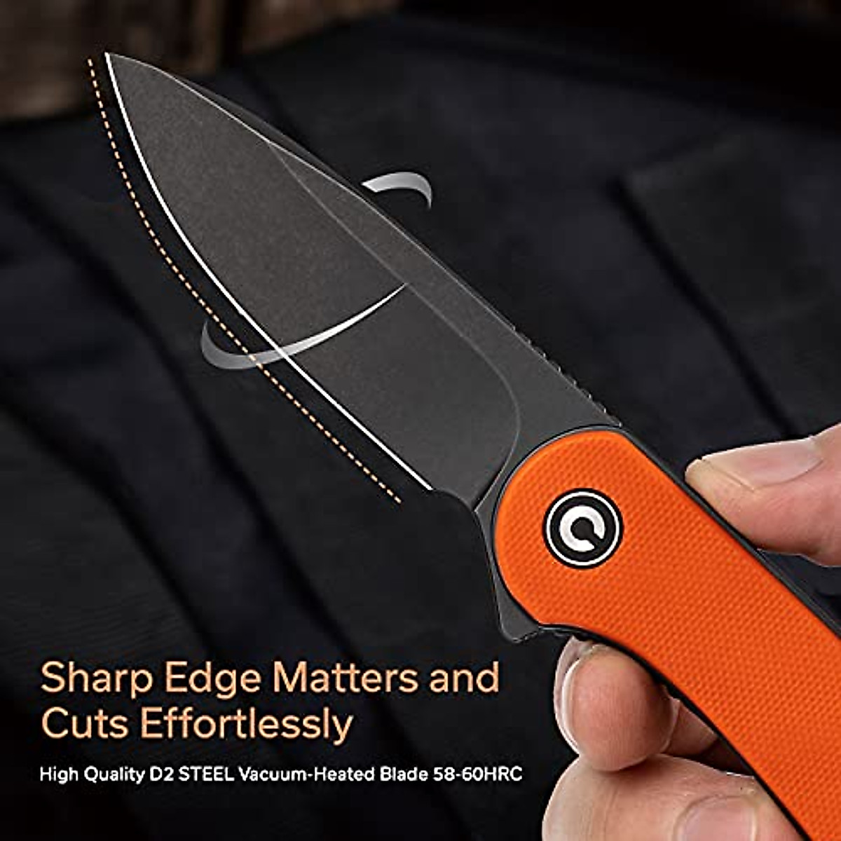 CIVIVI Folding Pocket Knife, 2.96" D2 Blade G10 Handle, Elementum Liner Lock Flipper Knife with Deep Carry Pocket Clip for EDC C907Y (Orange)