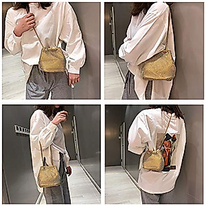 Rhinestone Evening Party Bags for Women Sparkly Gold Clutch Crystal Bucket Purse Wedding Purses Wallet Fancy Desinger Handbags Bing Glitter Shoulder Bags for Cocktail Prom Night Out Small Tote Bag
