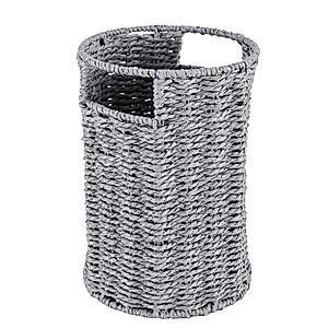 LGENHOOM Small Trash Basket with Built in Handles Rectangular Wicker Waste Basket 2.5 Gallon Boho Woven Trash Can for Bedroom/Living Room/Kitchen/Coffee Table (1 Pack,Seagrass)