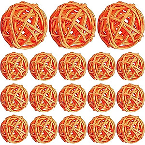 Qingbei Rina 18 PCS Decorative Balls,Orange Rattan Balls,1.6-2.4 Inch Wicker Balls,Decorative Orbs Spheres for Centerpiece Bowl Vase Filler,Spring Home Wedding Easter Decor,Gifts for Mom