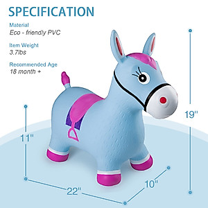 INPANY Bouncy Horse Hopper - Inflatable Jumping Horse, Ride on Rubber Bouncing Animal Toys for Kids/Toddlers/Children/Boys/Girls (Pump Included)