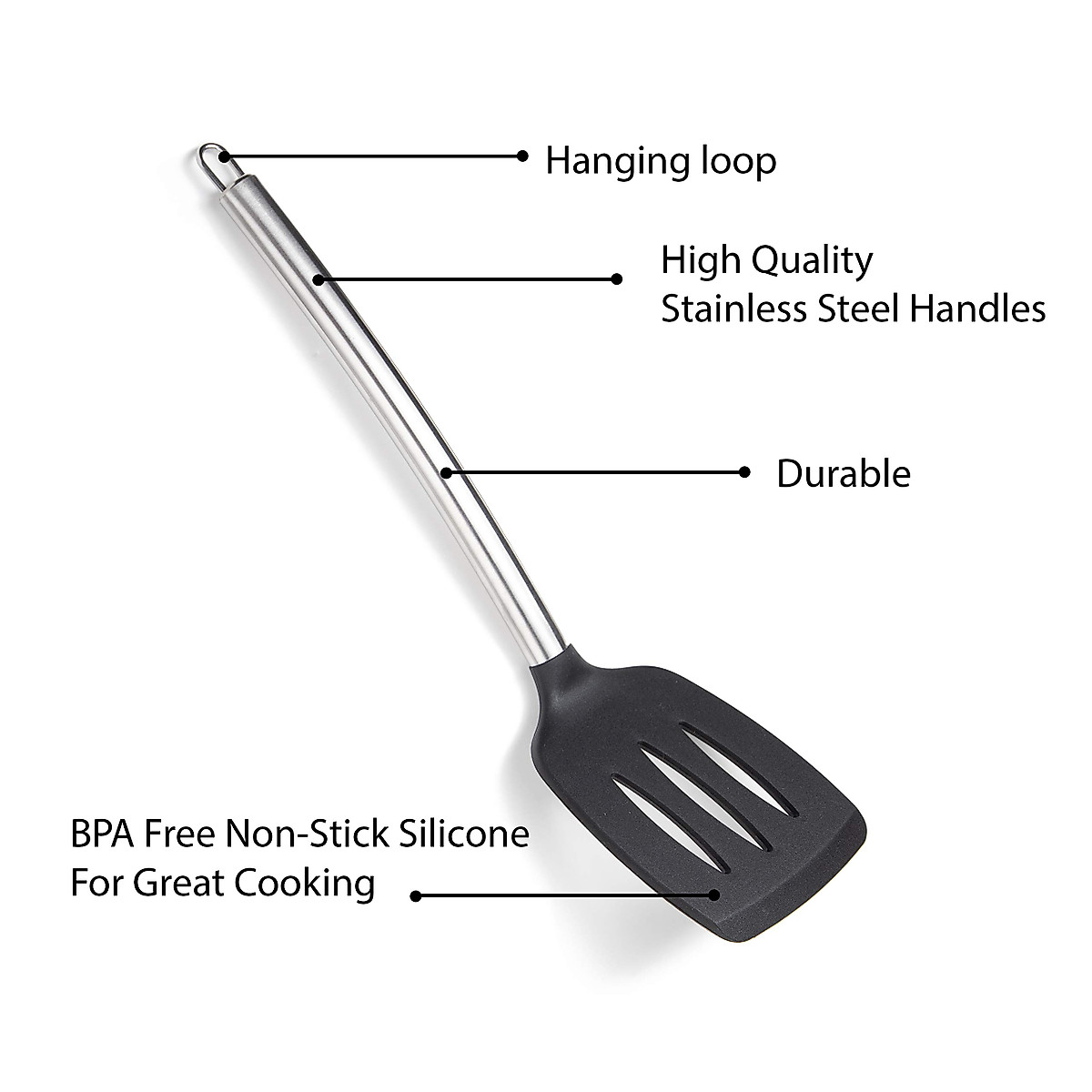 Kitchen Cooking Utensils Set Silicone with Stainless Steel handle Includes Cooking Spoon Spatula Tong Turner Whisk Ladle For Nonstick Cookware Dishwasher Safe BPA-Free