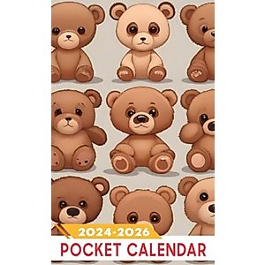Pocket Calendar 2024 - 2026 With Moon Phase: Three-Year Monthly Planner for Purse , 36 Months from January 2024 to December 2026 | Full bodied teddy ... sad angry expectant disappointed | Big eyes
